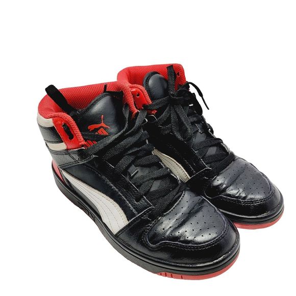 Puma | Shoes | Puma Youth Boys Kids Sz 4c Black White Leather High Top ...